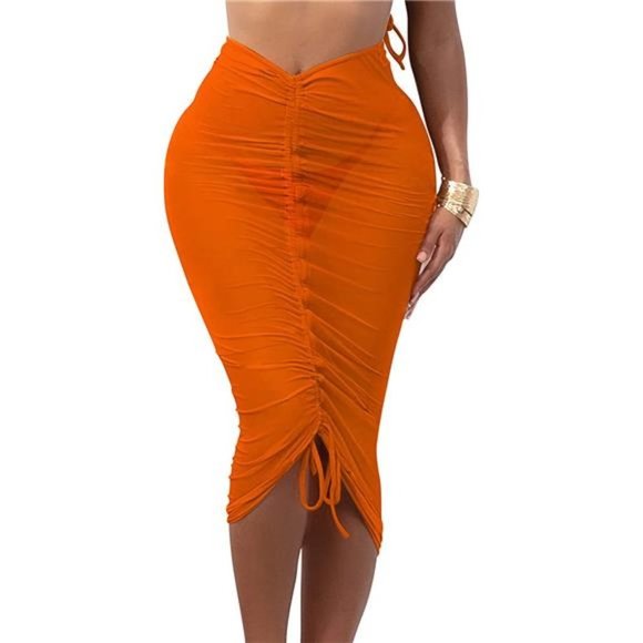 Swim Women Sexy See Through Mesh Cover Up Orange Poshmark